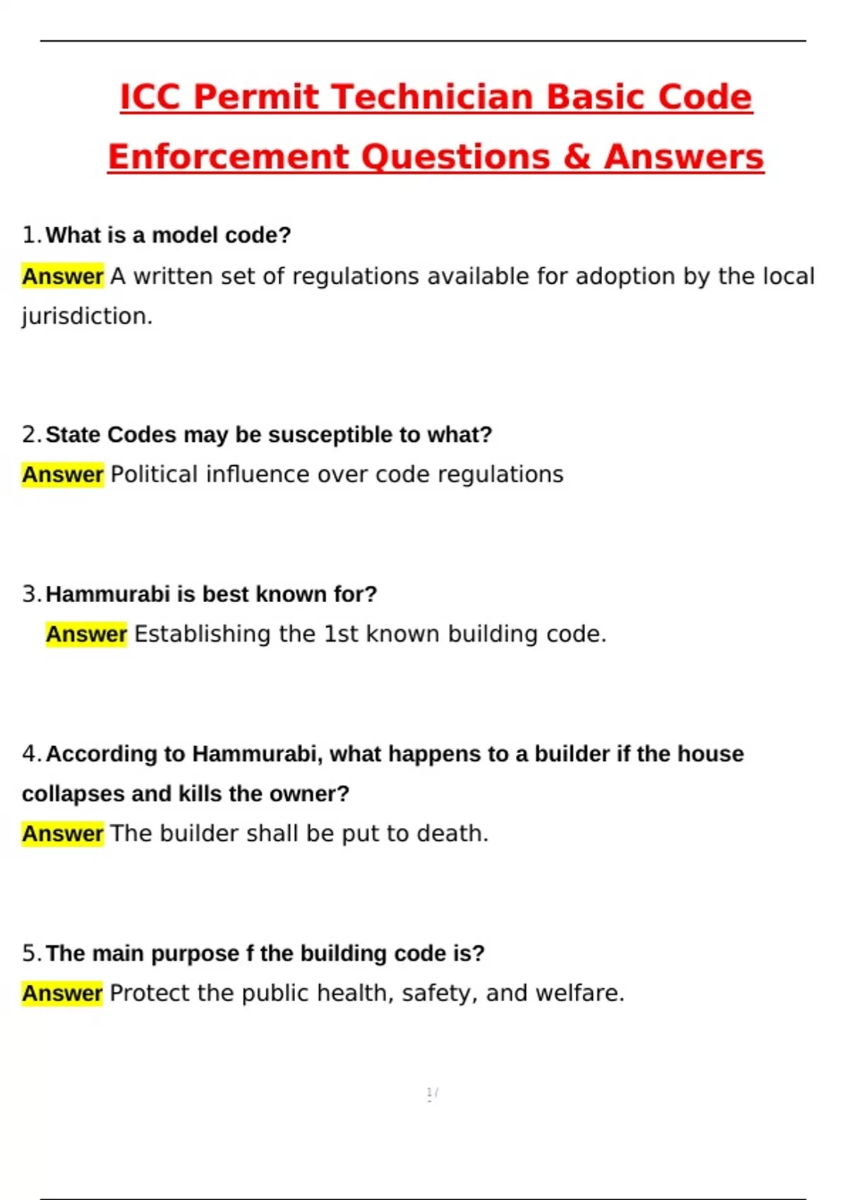 ICC Permit Technician Basic Code Enforcement (Latest 2025 / 2026 Update ...