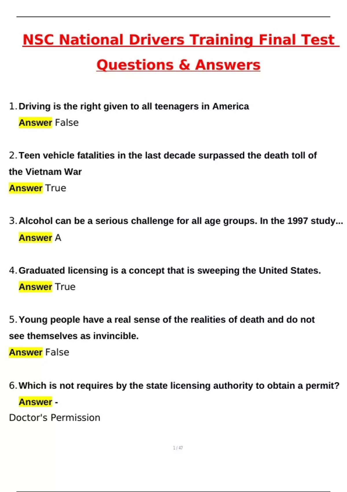 NSC National Drivers Training Final Test (Latest 2025 / 2026 Update ...