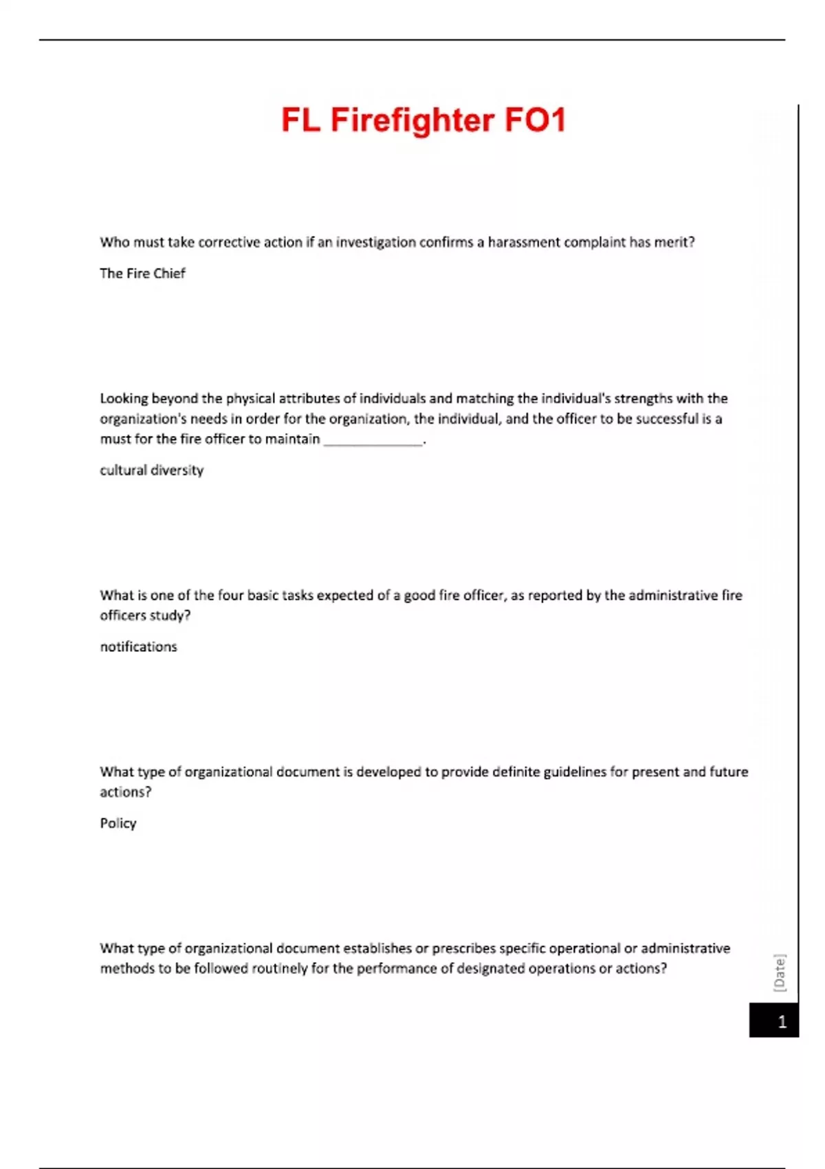 FL Firefighter FO1 LATEST 2025 REVISED EXAM QUESTIONS AND CORRECT ...