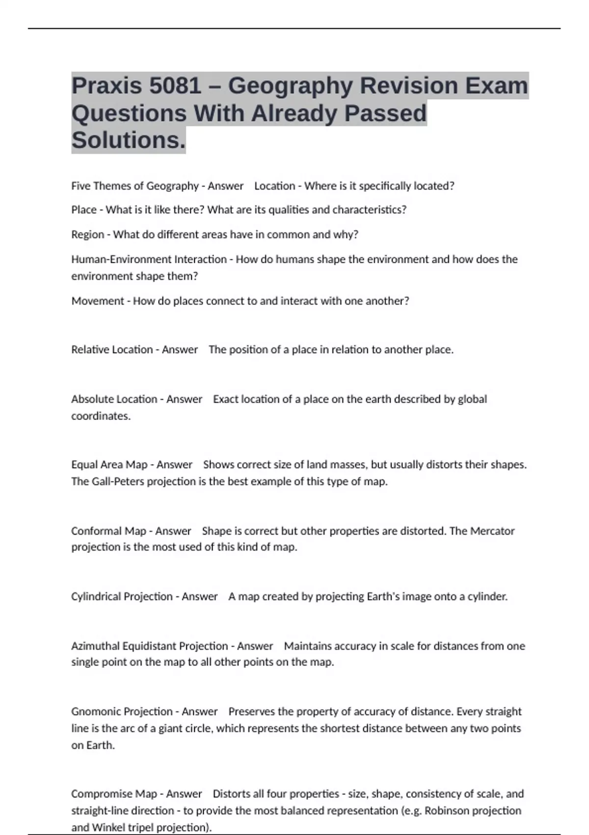 Praxis 5081 Study Guide Test Papers With 100% Solved And Verified ...