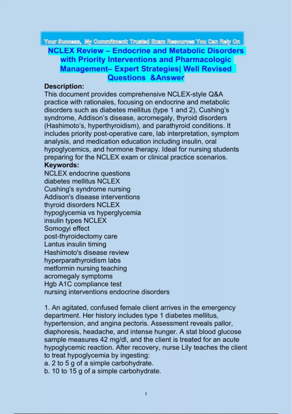 NCLEX Review – Endocrine and Metabolic Disorders with Priority Interventions and Pharmacologic ...