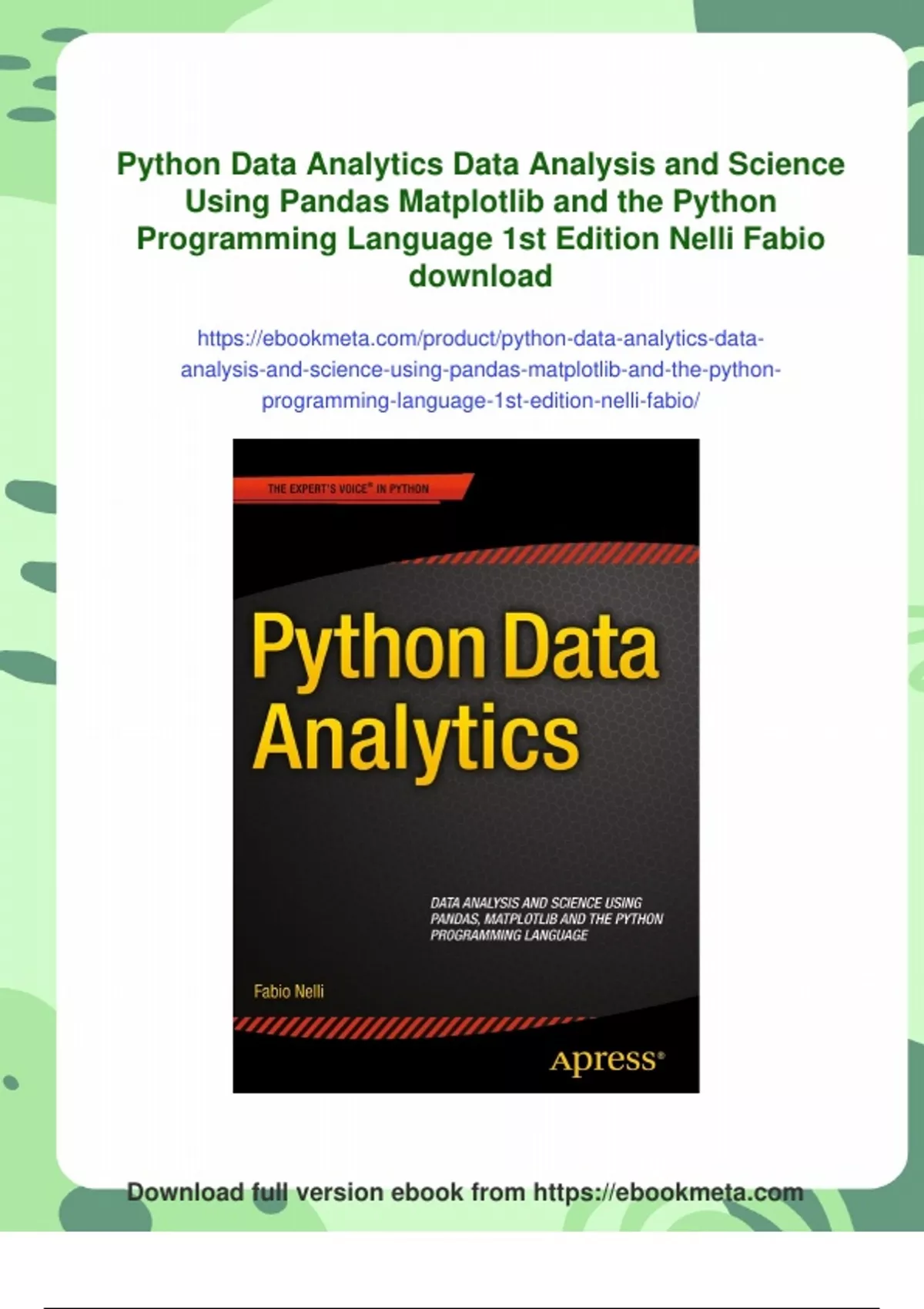 Summary Python Data Analytics Data Analysis and Science Using Pandas Matplotlib and the Python ...