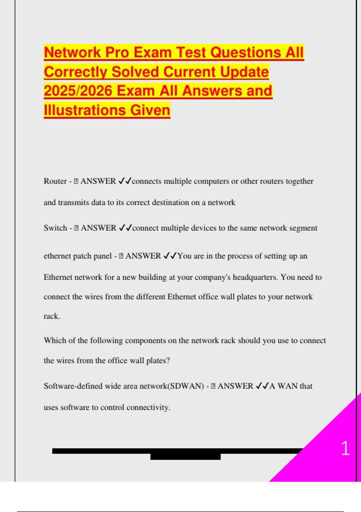 Network Pro Exam Test Questions All Correctly Solved Current Update ...