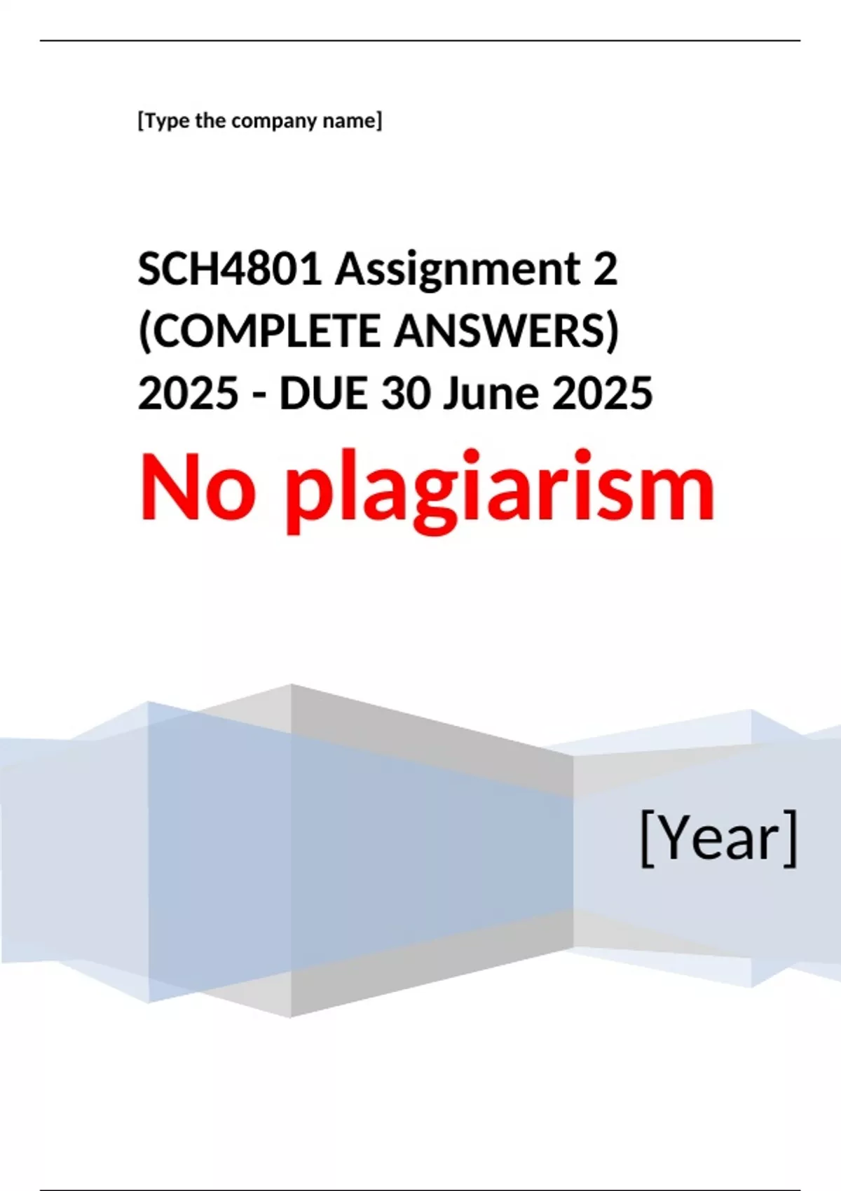 SCH4801 Assignment 2 (COMPLETE ANSWERS) 2025 - DUE 30 June 2025 ...