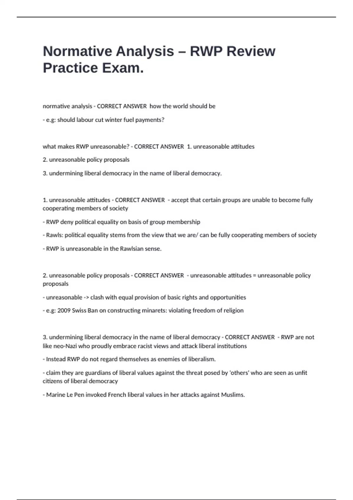 Normative Analysis – RWP Review Practice Exam. - RWP - Stuvia US