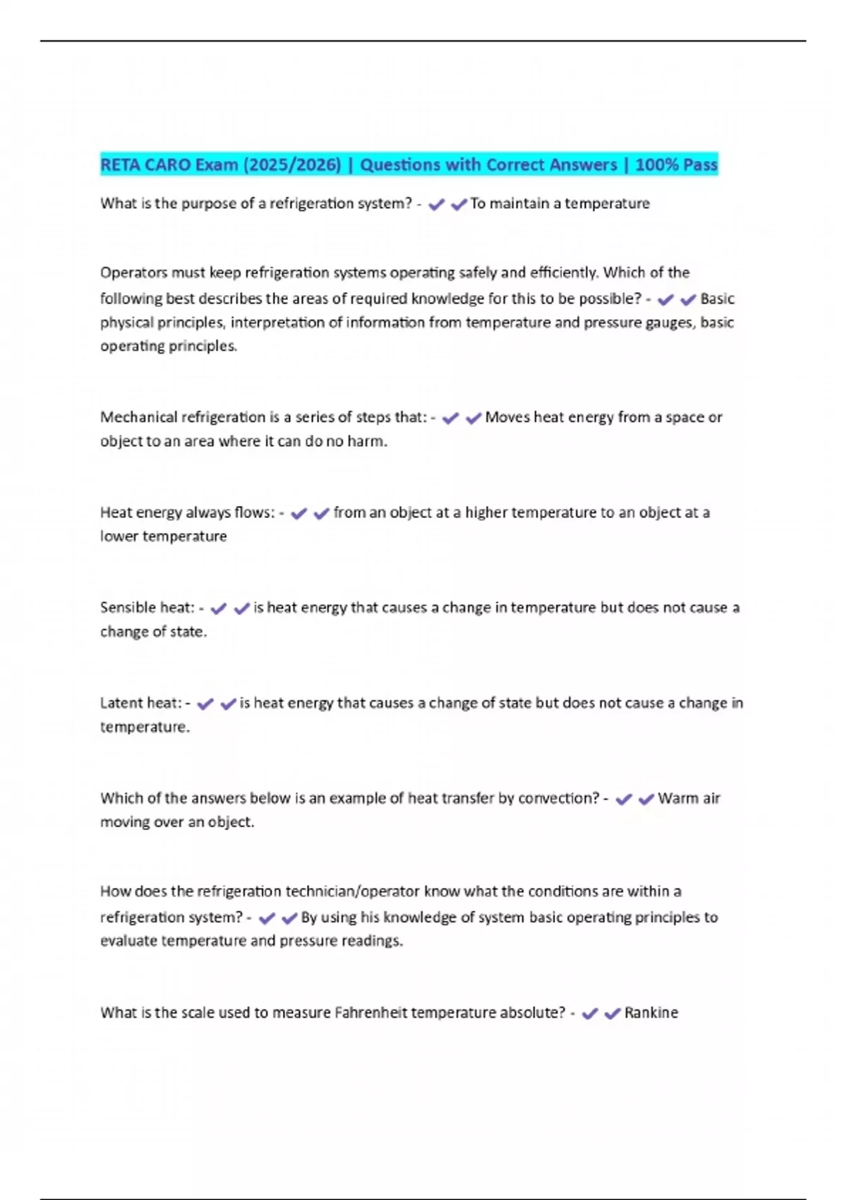 RETA CARO Exam (2025/2026) | Questions with Correct Answers | 100% Pass ...