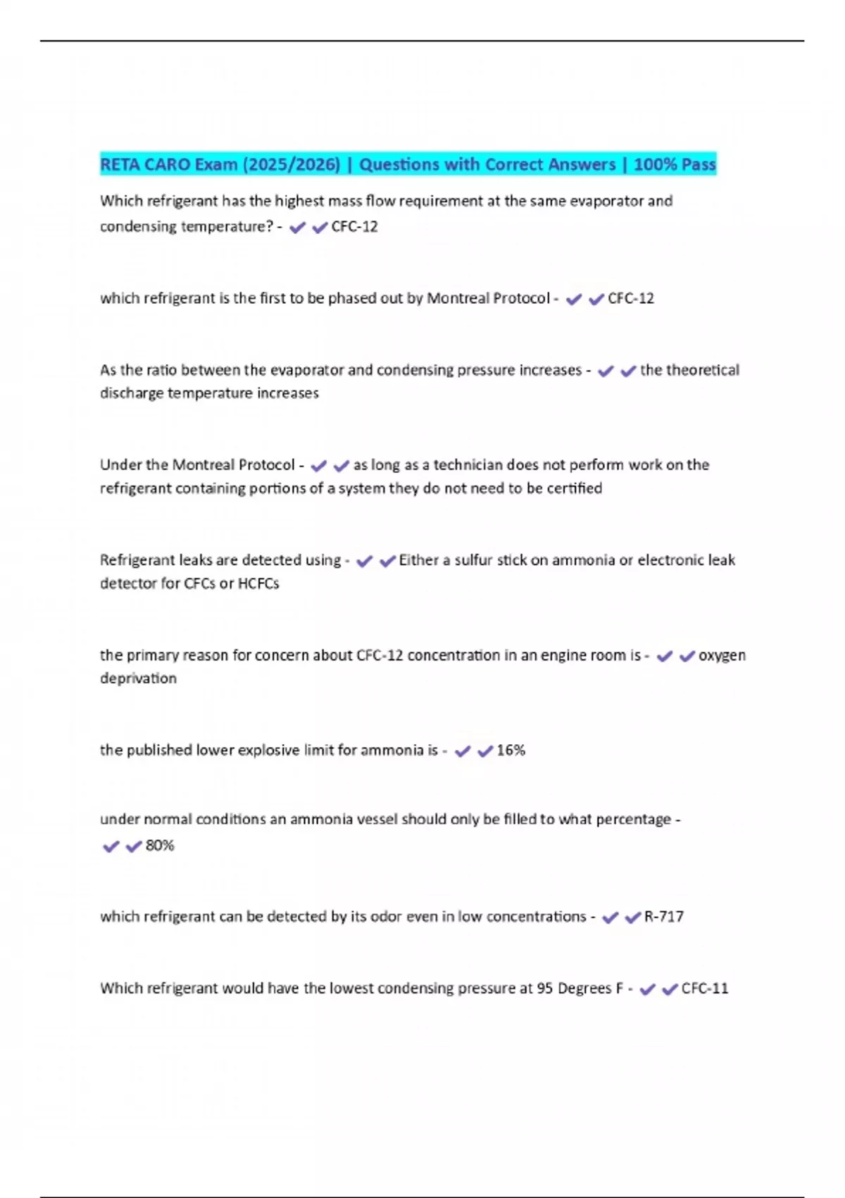 RETA CARO Exam (2025/2026) | Questions with Correct Answers | 100% Pass ...