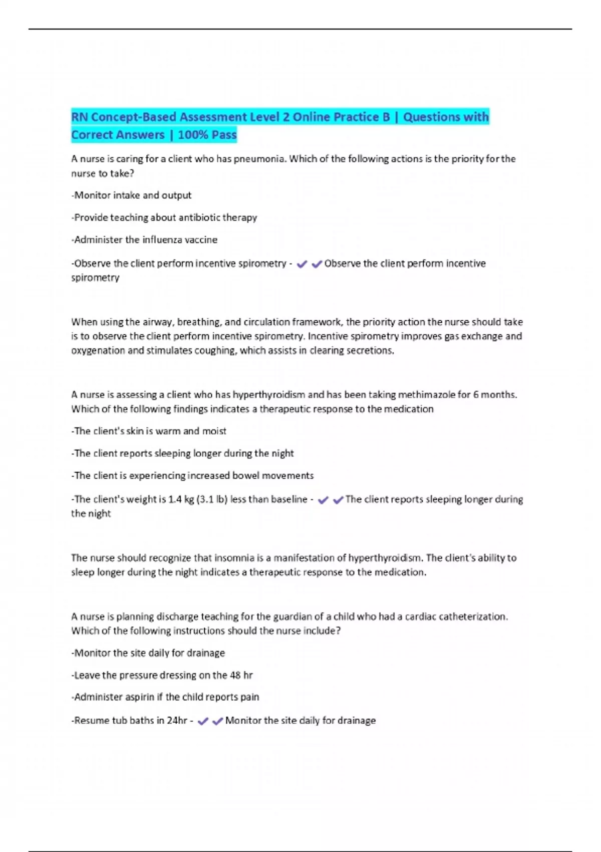 RN Concept-Based Assessment Level 2 Online Practice B | Questions with ...