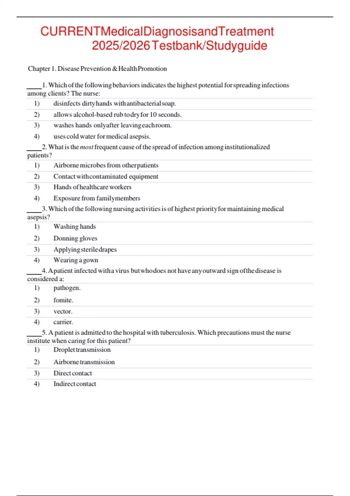 Current Medical Diagnosis & Treatment – Test Bank/Study Guide | 2025 ...