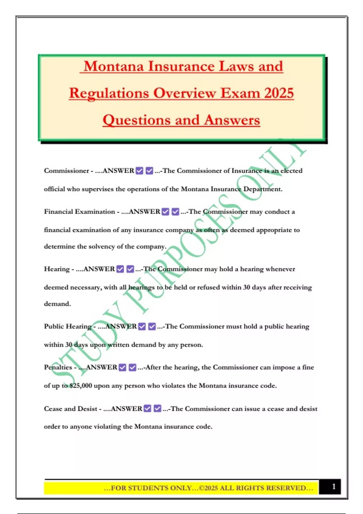Montana Laws and Rules Bundled Exams 2025 (Questions and Answers) - Stuvia US