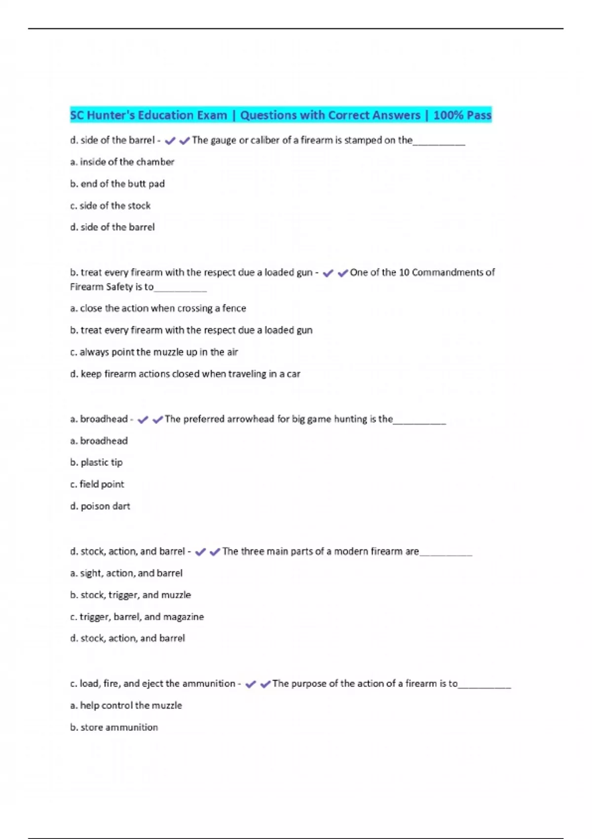 SC Hunter's Education Exam | Questions with Correct Answers | 100% Pass ...