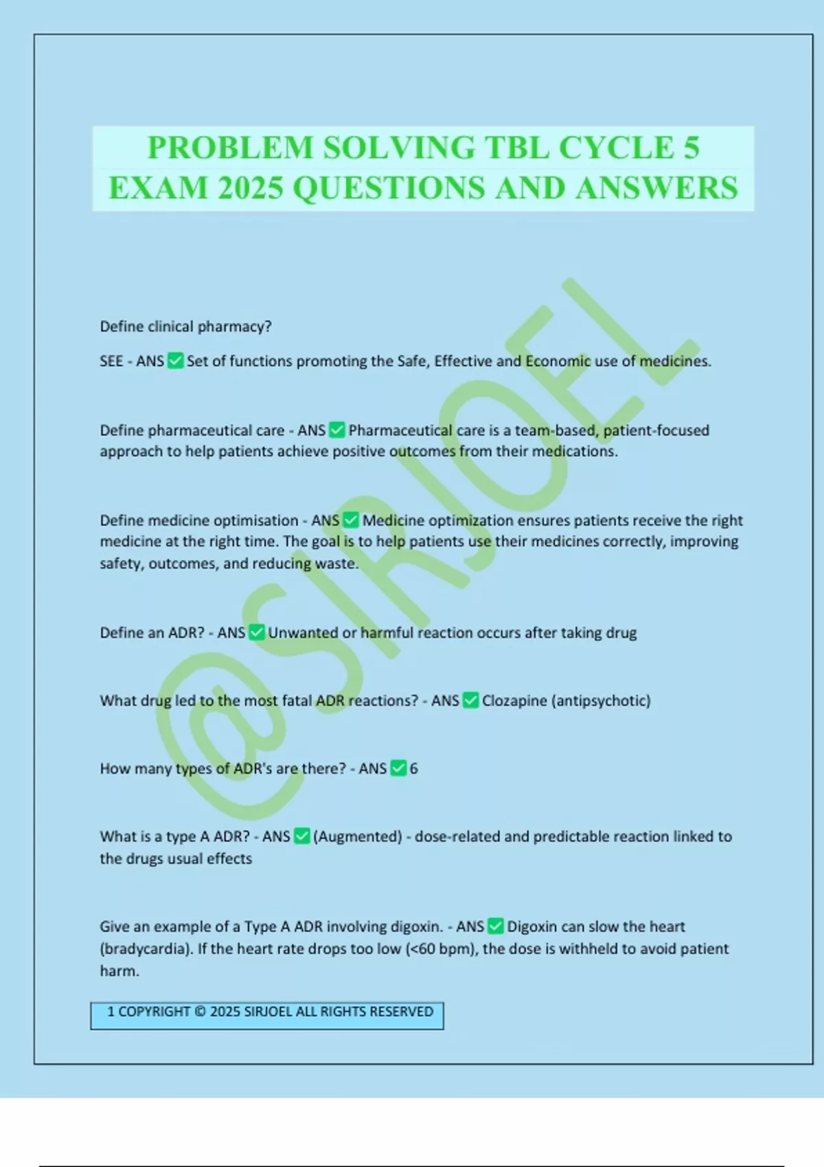 PROBLEM SOLVING TBL CYCLE 5 EXAM 2025 QUESTIONS AND ANSWERS - PROBLEM SOLVING TBL - Stuvia US
