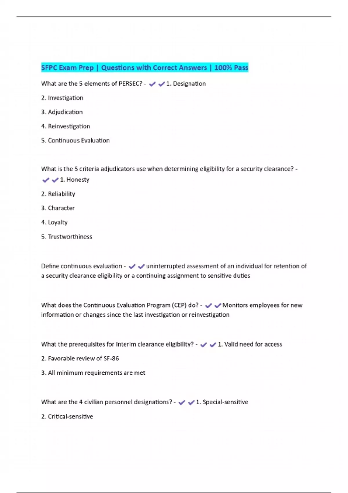 SFPC Exam Prep | Questions with Correct Answers | 100% Pass - SFPC ...