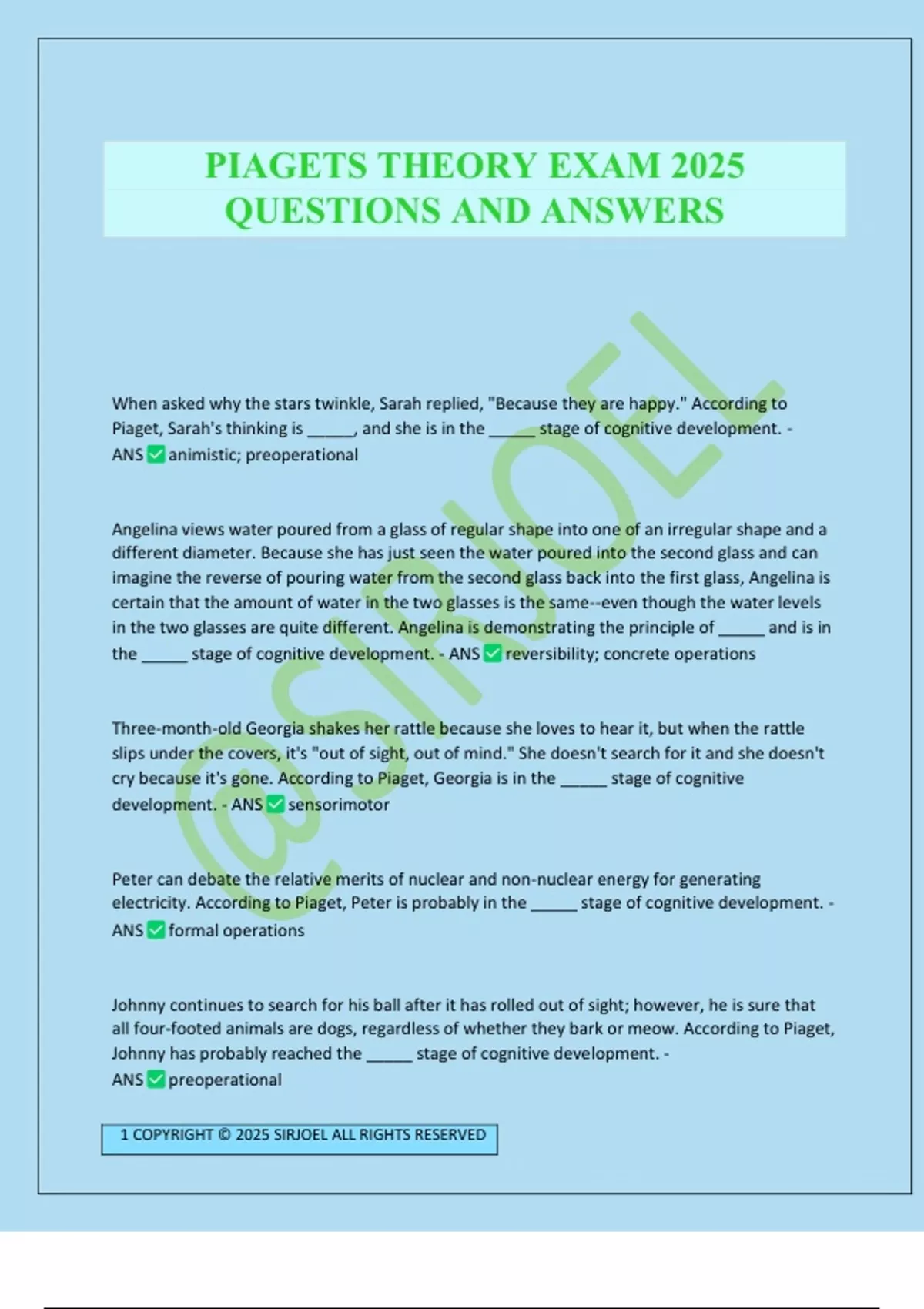 PIAGETS THEORY EXAM 2025 QUESTIONS AND ANSWERS - PIAGETS THEORY - Stuvia US