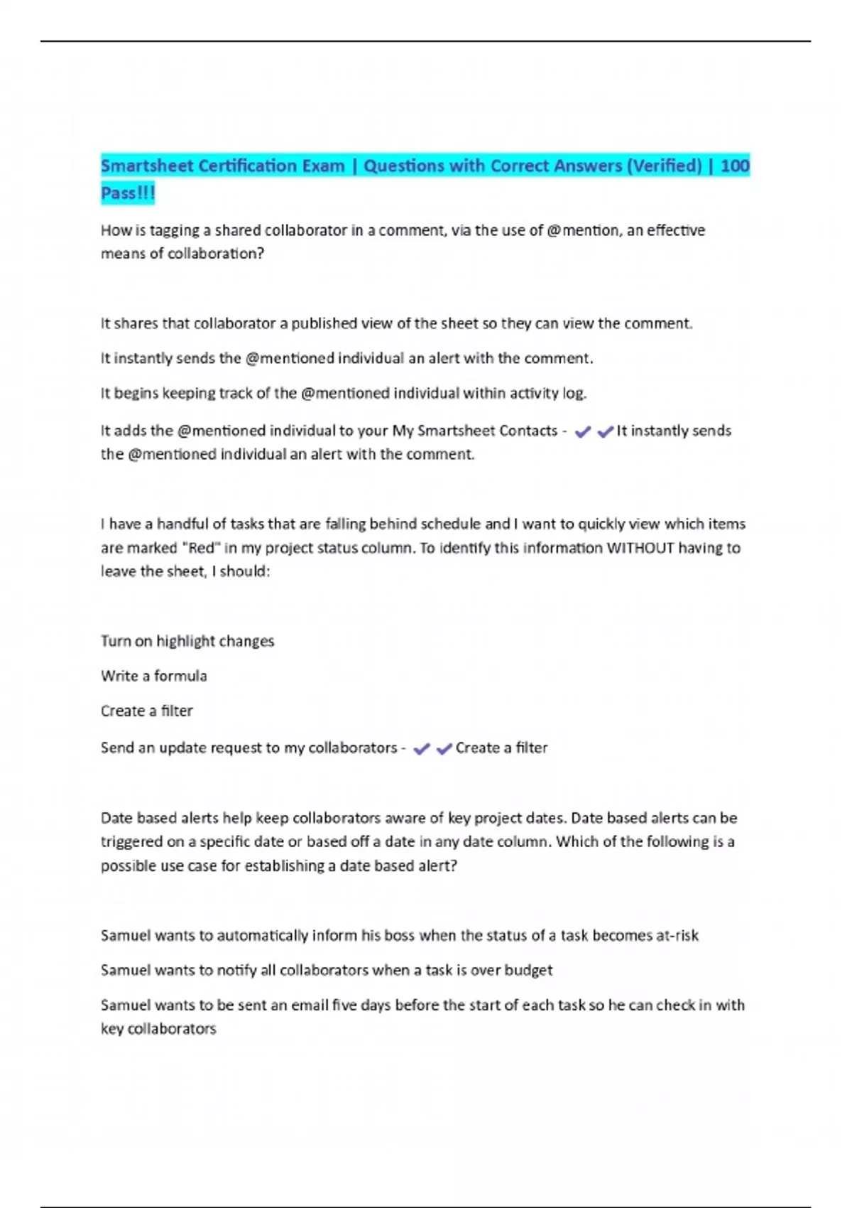 Smartsheet Certification Exam | Questions with Correct Answers ...