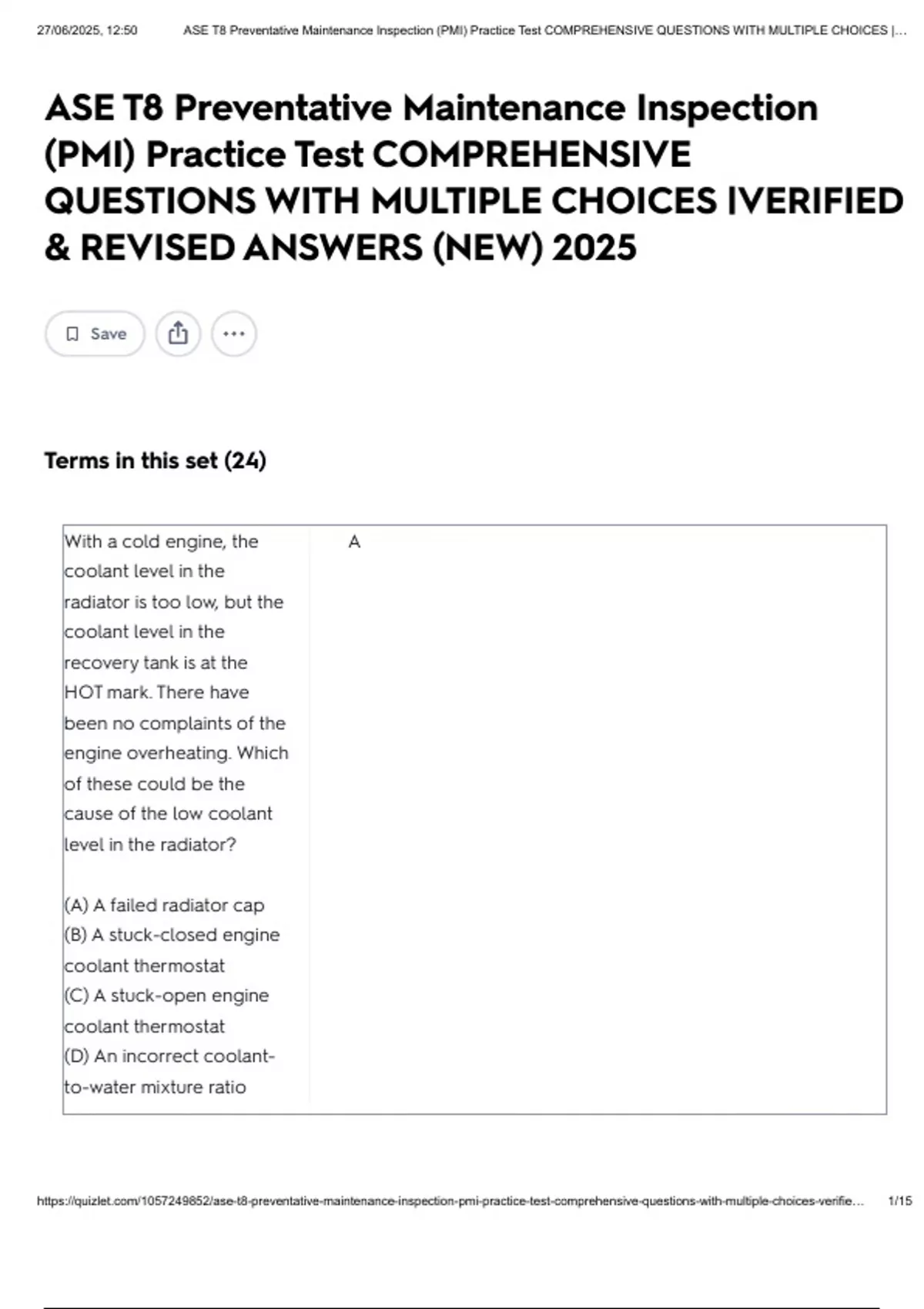 ASE T8 Preventative Maintenance Inspection (PMI) Practice Test ...
