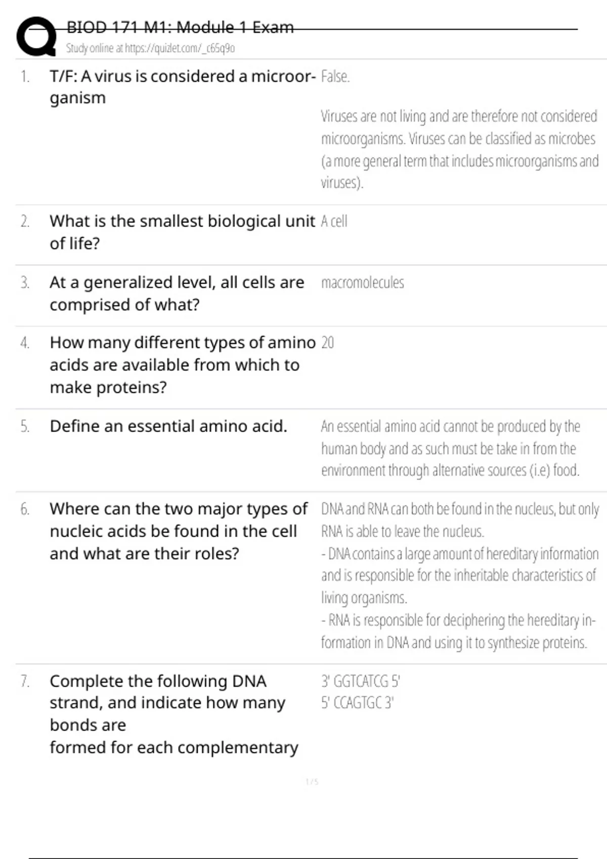 BIOD 171 M1: Module 1 Exam - BIOD 171 M1: Module 1 - Stuvia US