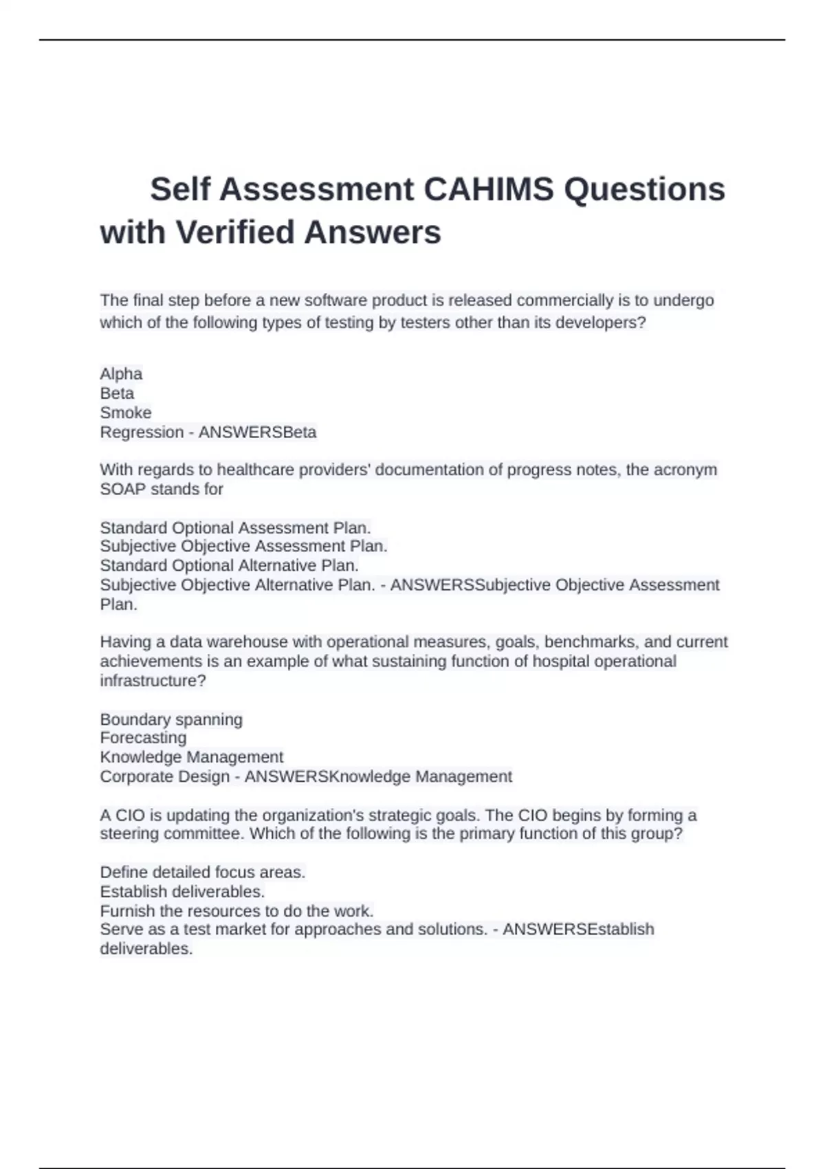 Chapter 4 Self-Assessment Quiz Package deal Questions with Correct ...