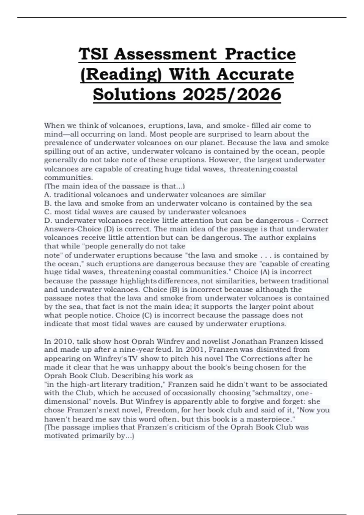 TSI Assessment Practice (Reading) – With Accurate Solutions (2025/2026 ...