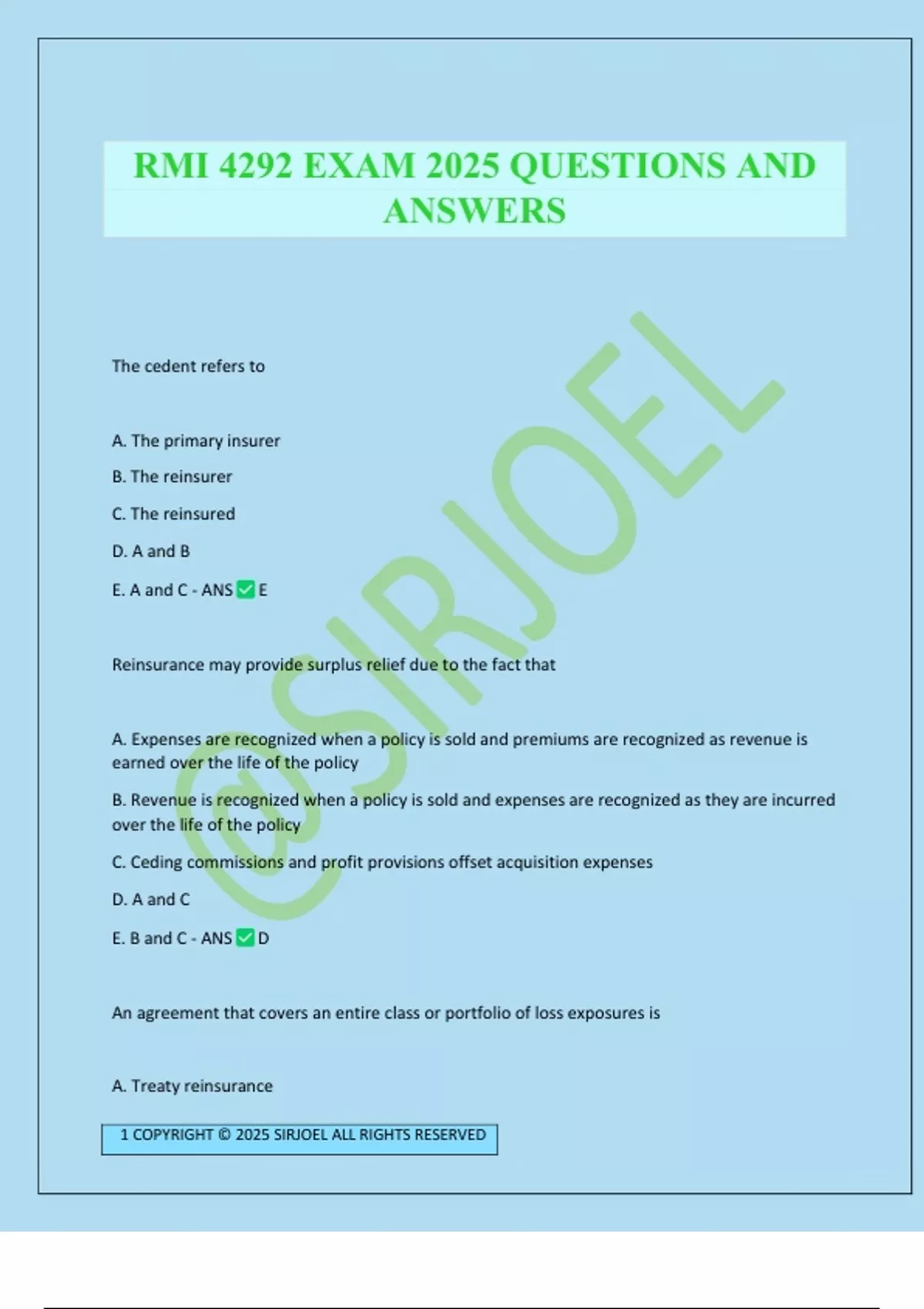 RMI 4292 EXAM 2025 QUESTIONS AND ANSWERS - RMI 4292 - Stuvia US