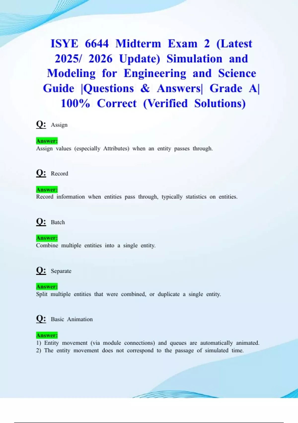 ISYE 6644 Midterm Exam 2 (Latest 2025/ 2026 Update) Simulation and ...