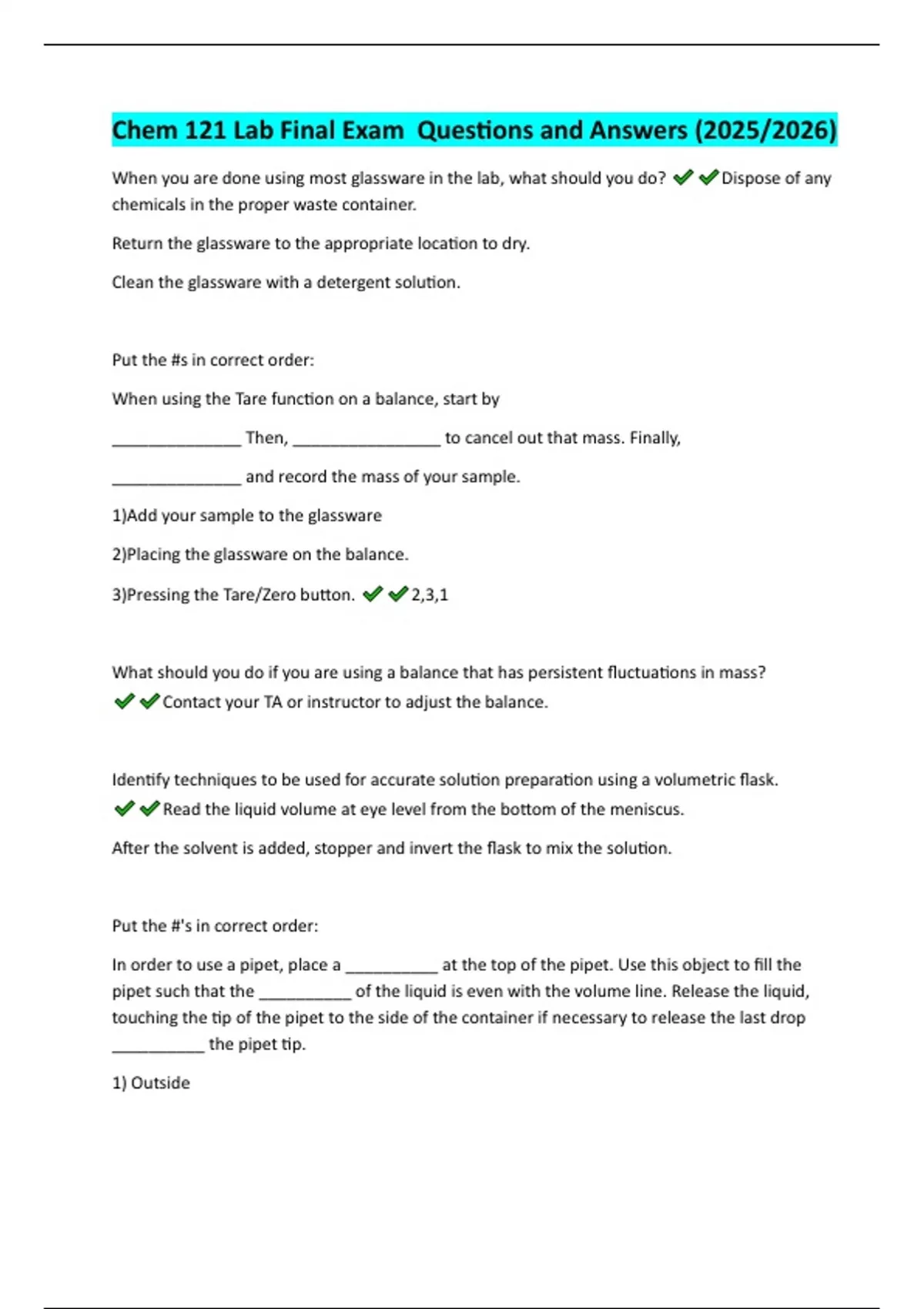Chem 121 Lab Final Exam Questions and Answers (2025/2026) - CHEM 121 ...