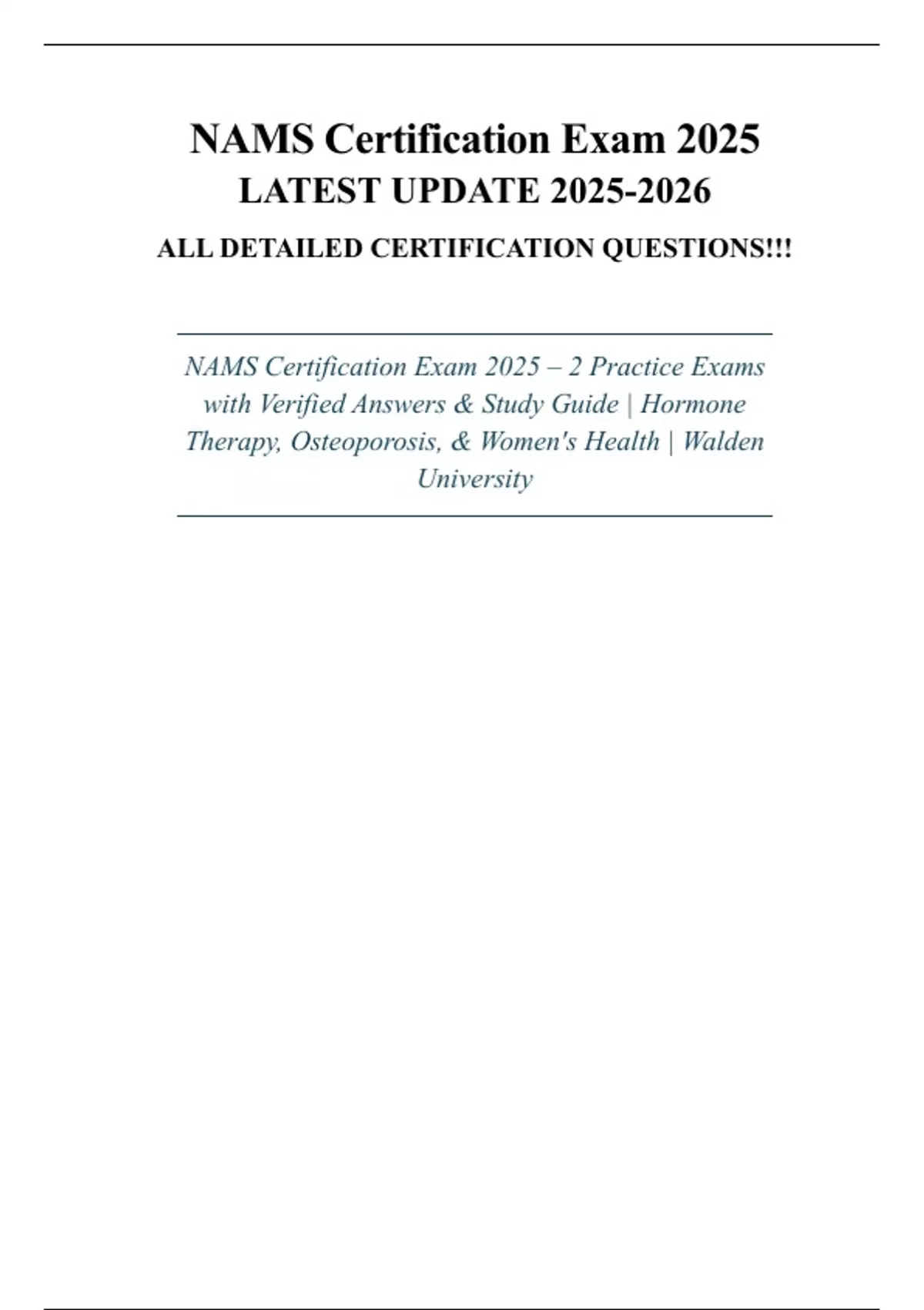 NAMS Certification Exam 2025 – 2 Practice Exams with Verified Answers ...
