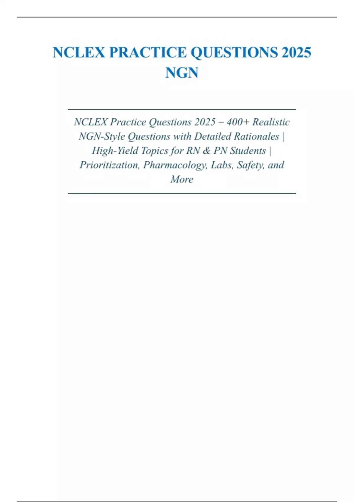 NCLEX Practice Questions 2025 – 400+ Realistic NGN-Style Questions with ...