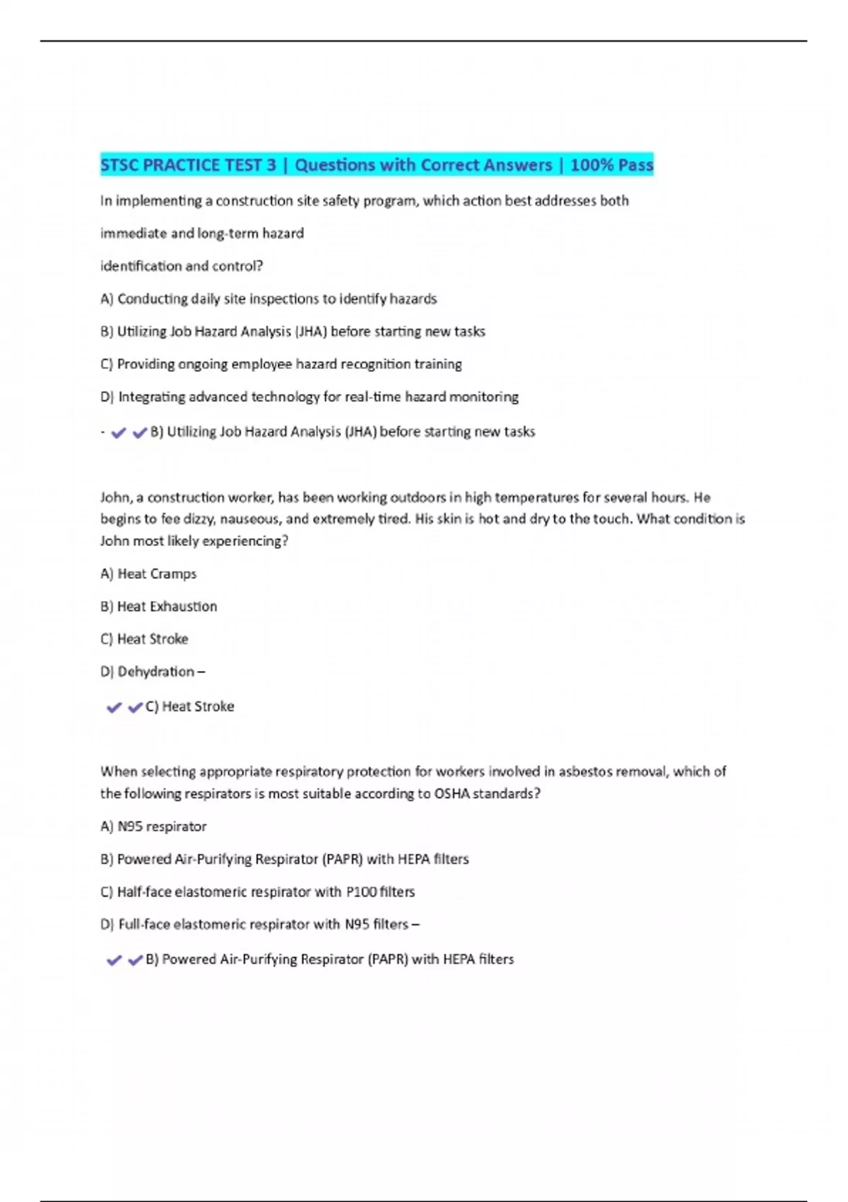 STSC PRACTICE TEST 3 | Questions with Correct Answers | 100% Pass ...