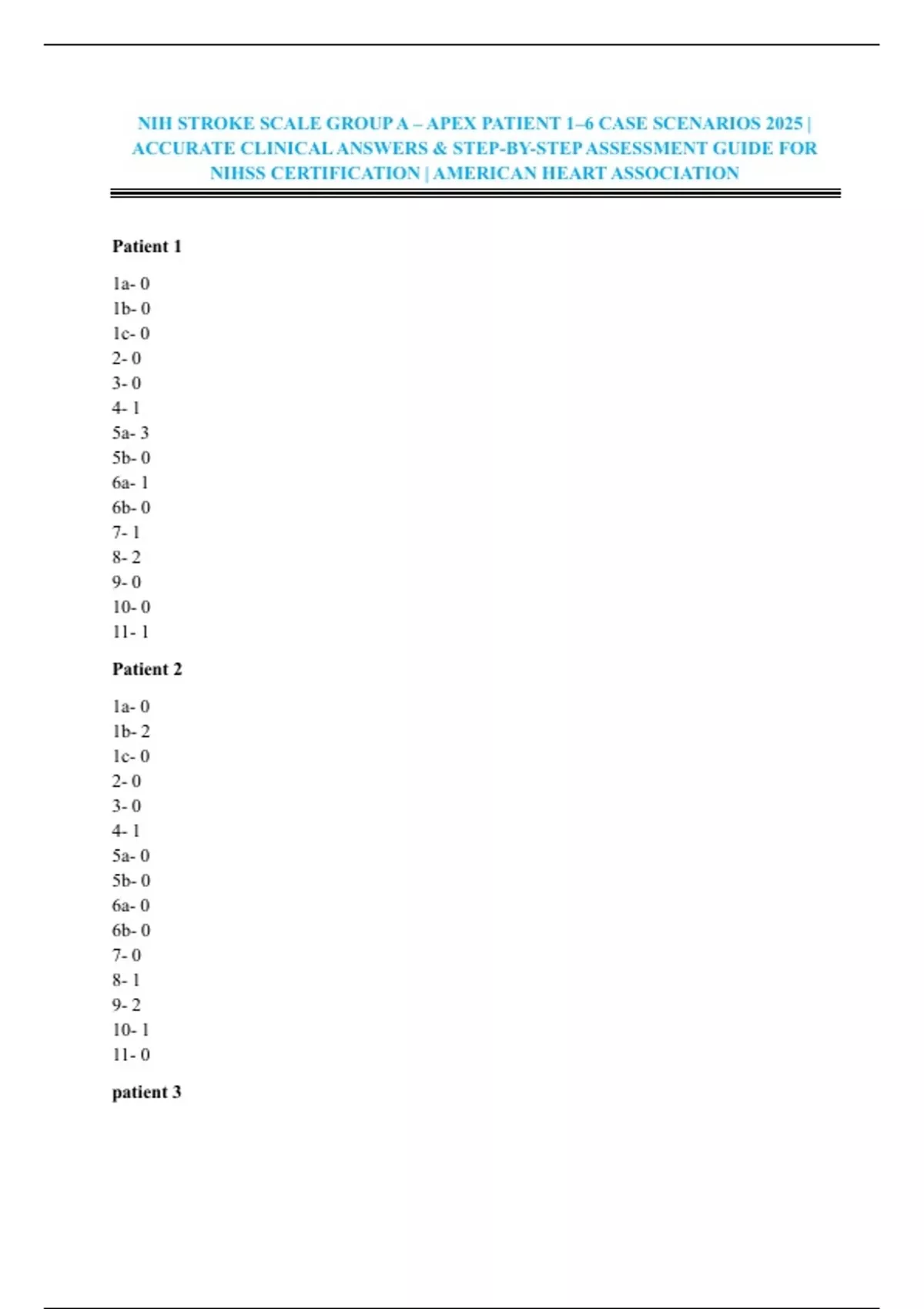 NIH STROKE SCALE GROUP A – APEX PATIENT 1–6 CASE SCENARIOS 2025 ...