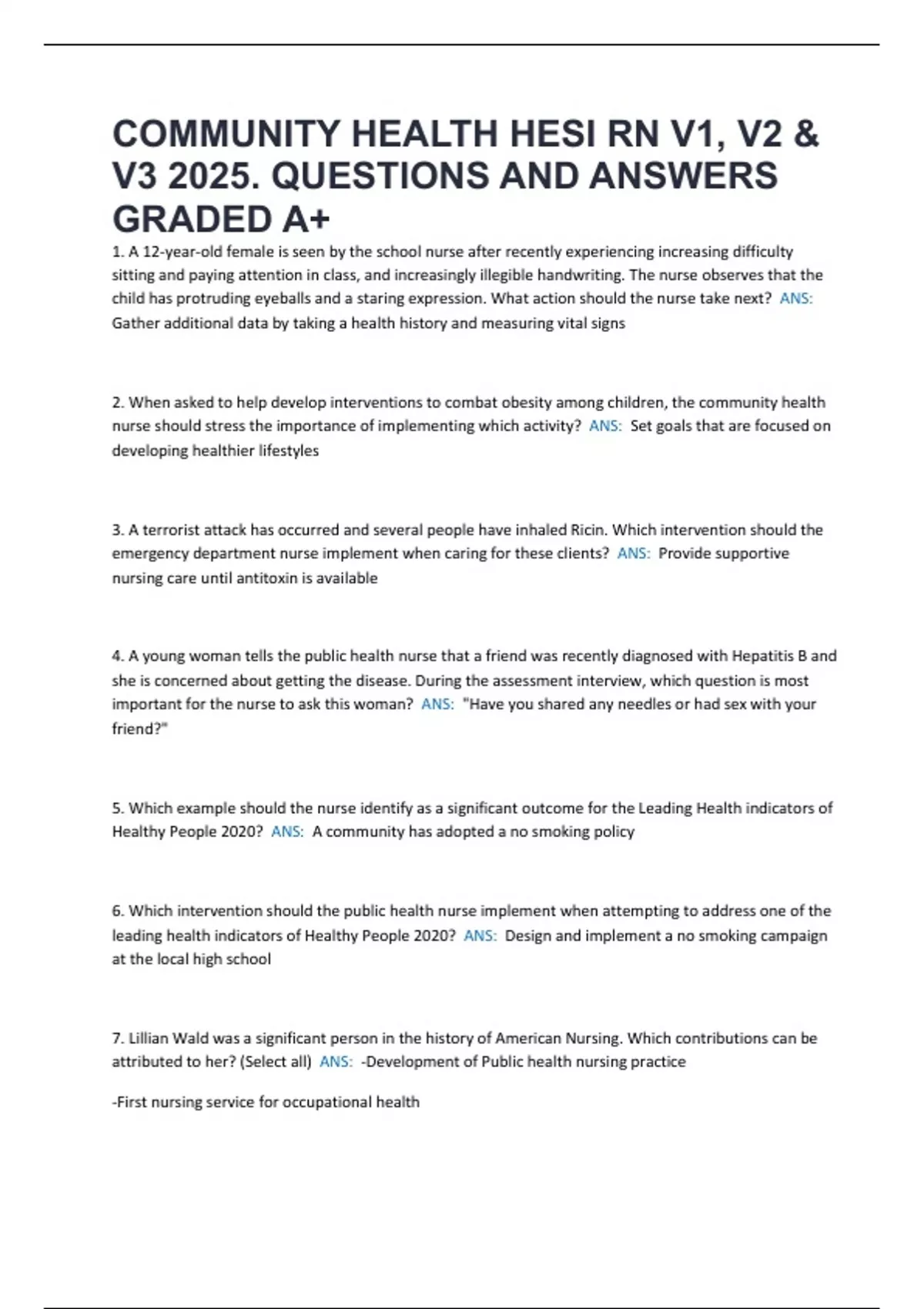 COMMUNITY HEALTH HESI RN V1, V2 & V3 2025. 330 QUESTIONS AND ANSWERS ...