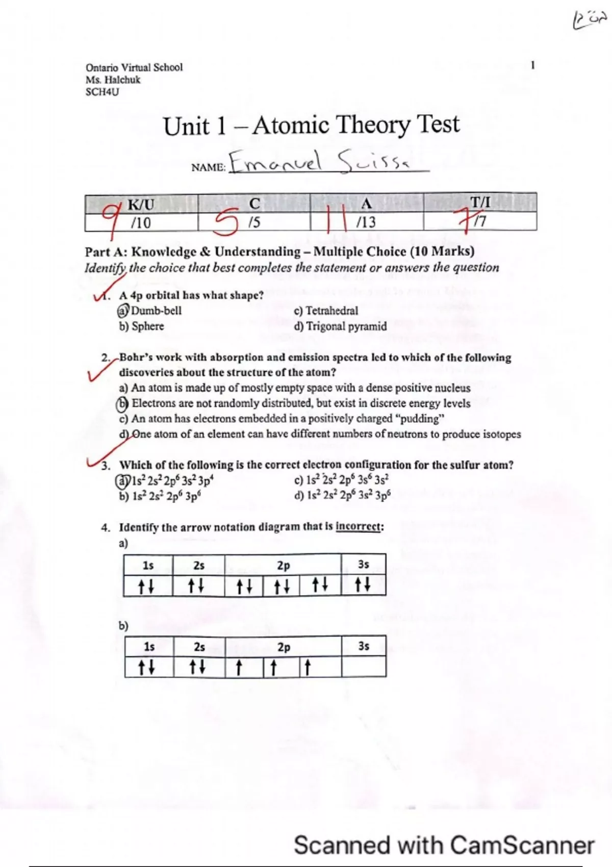 SCH4U Unit 1 Test : Atomic Theory | Questions and Answers | 2025 Update ...