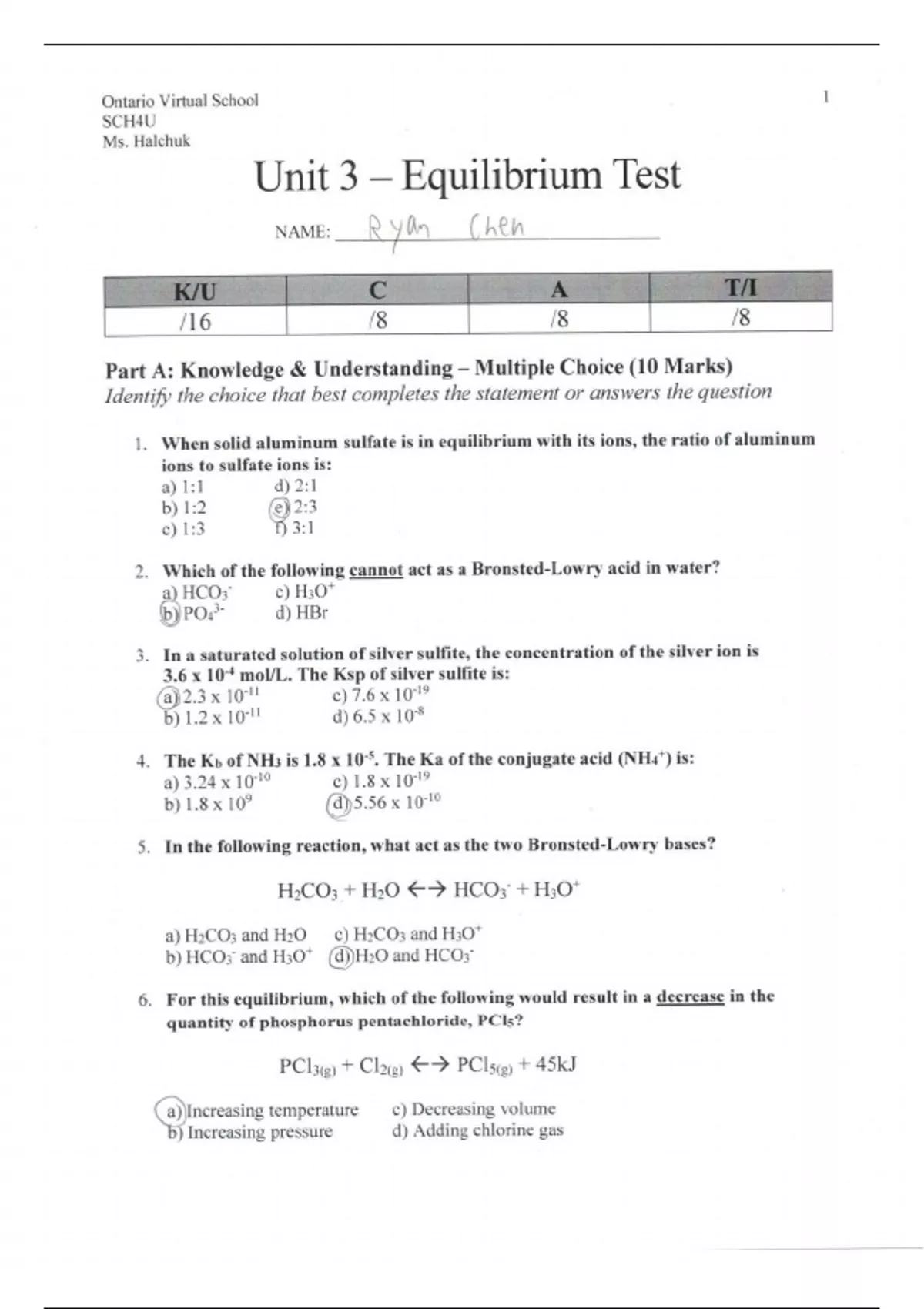 SCH4U Unit 3 Test | Questions and Answers | 2025 with complete ...