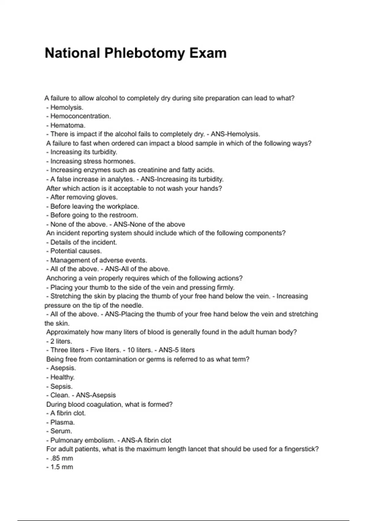 National Phlebotomy Exam NEWEST 2025/2026 ACTUAL EXAM COMPLETE ...