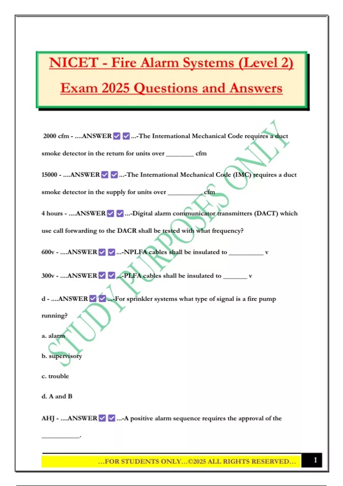 NICET - Fire Alarm Systems (Level 2) Exam 2025 Questions and Answers ...