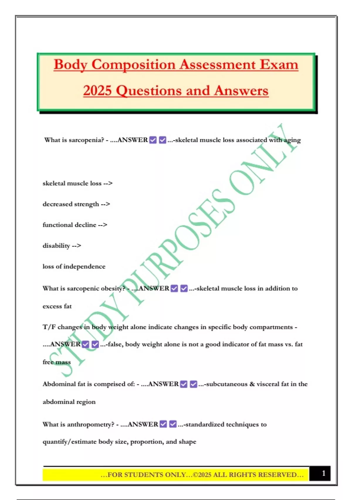 Body Composition Assessment Exam 2025 Questions and Answers - Body ...