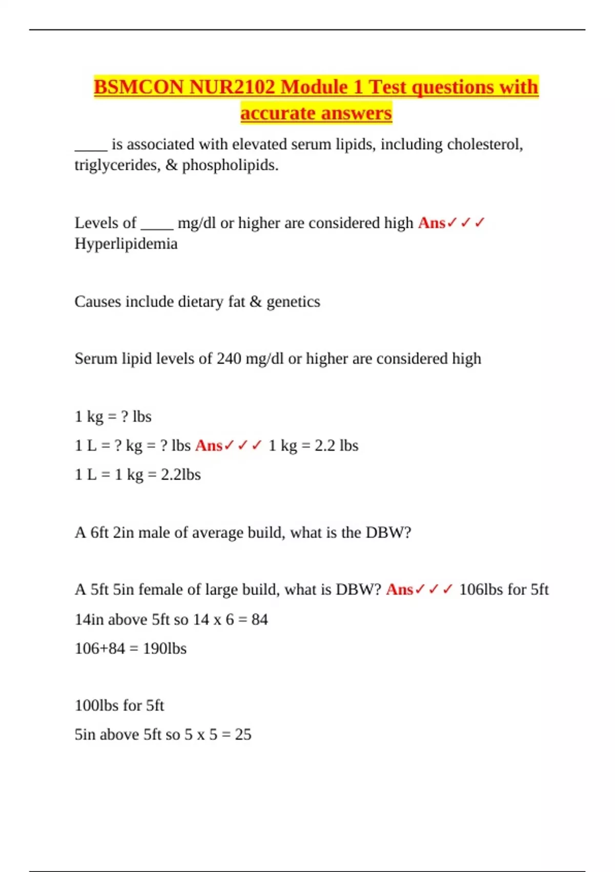 BSMCON NUR2102 – Module 1 Test Guide: Health Assessment, Pain ...
