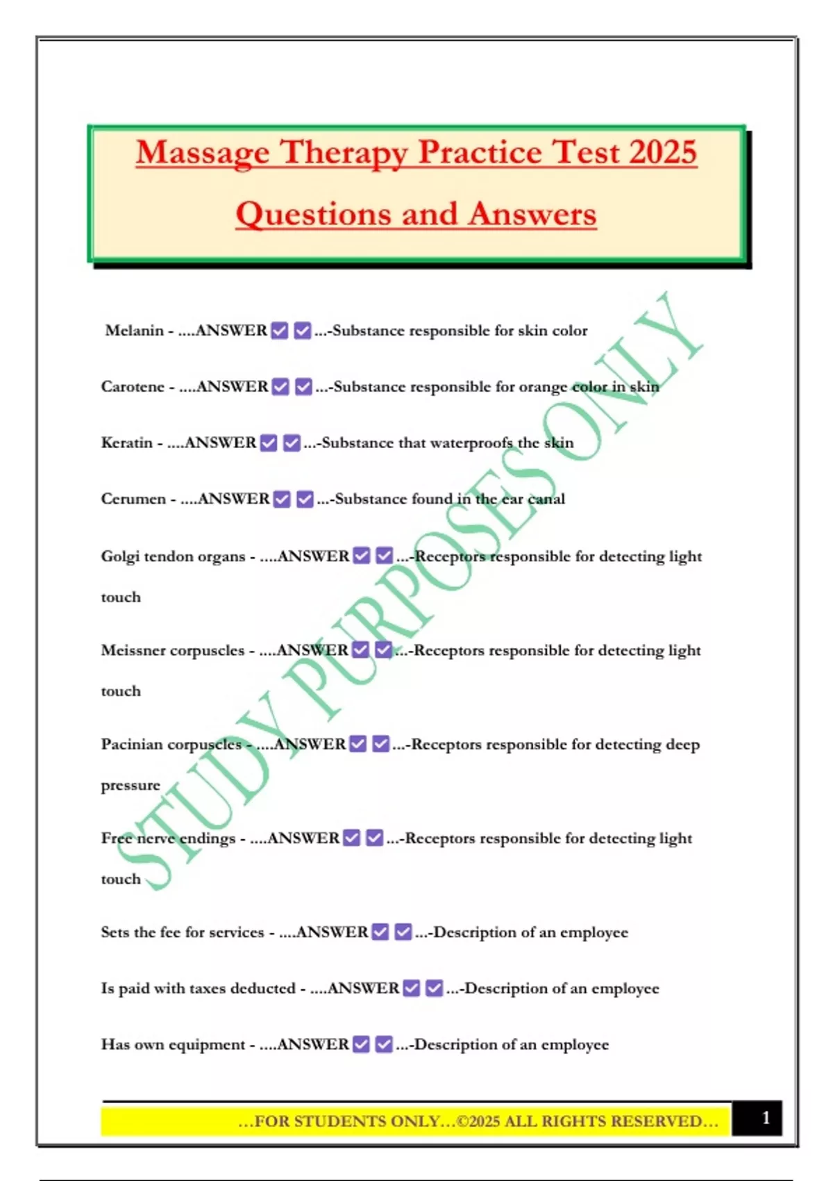 Massage Therapy Practice Test 2025 Questions and Answers - MBLEX ...