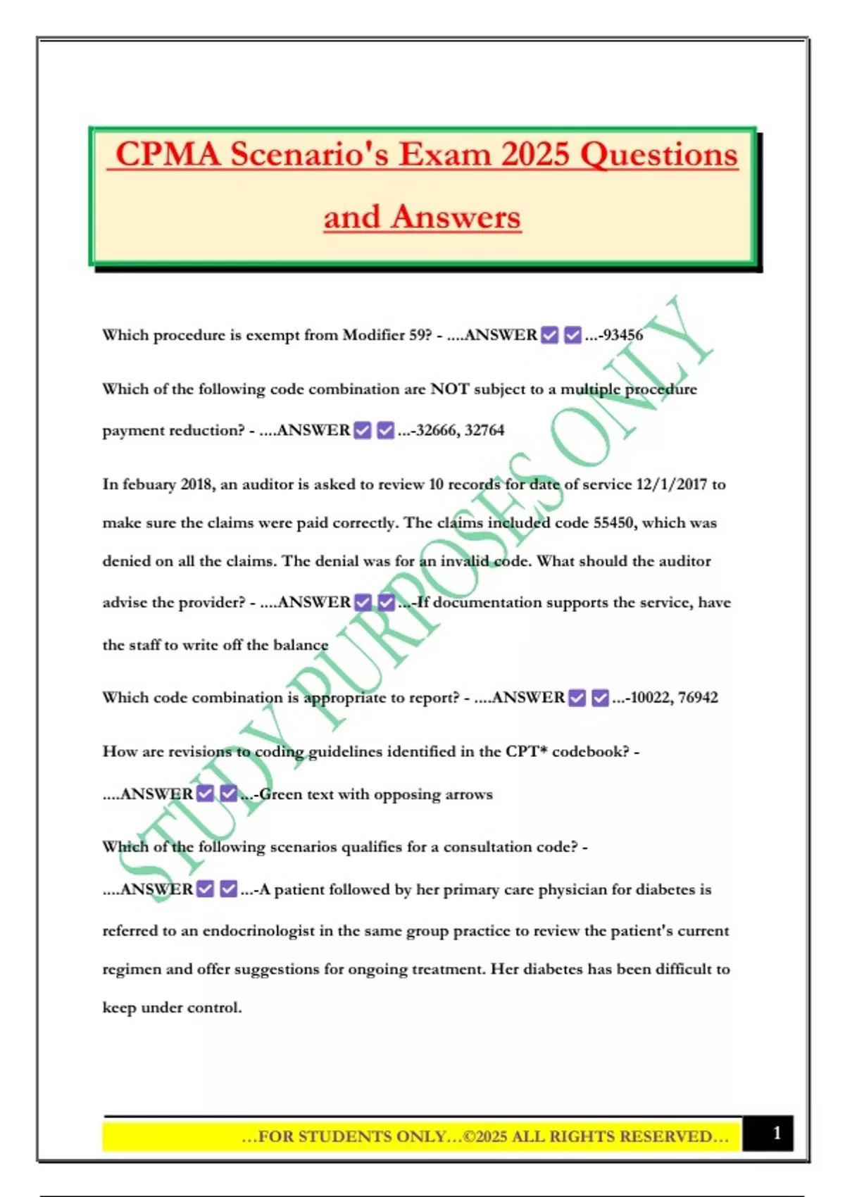 CPMA Scenario's Exam 2025 Questions and Answers - CPMA - Stuvia US