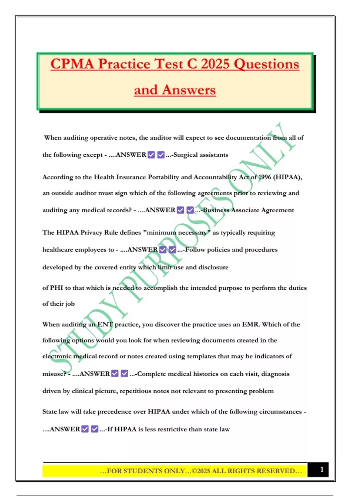 CPMA Practice Test C 2025 Questions and Answers - CPMA - Stuvia US