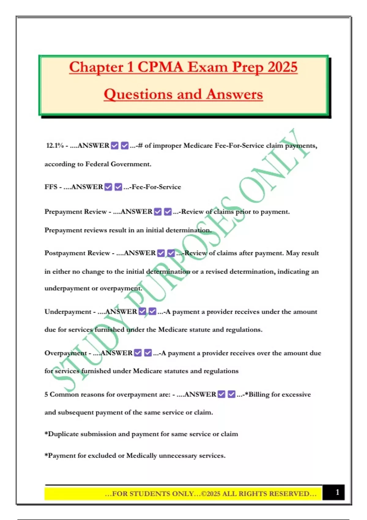 Chapter 1 CPMA Exam Prep 2025 Questions and Answers - CPMA - Stuvia US