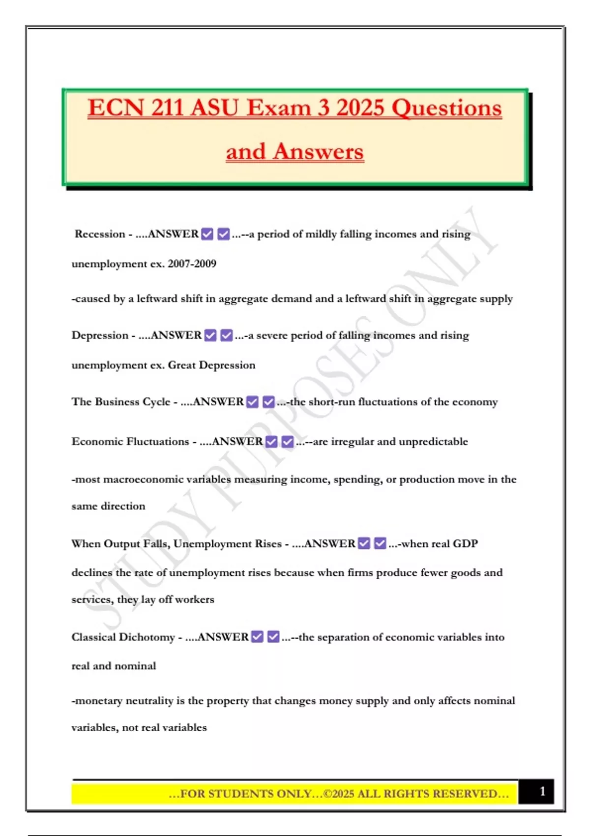 ECN 211 ASU Exam 3 2025 Questions and Answers - ECN 211 - Stuvia US