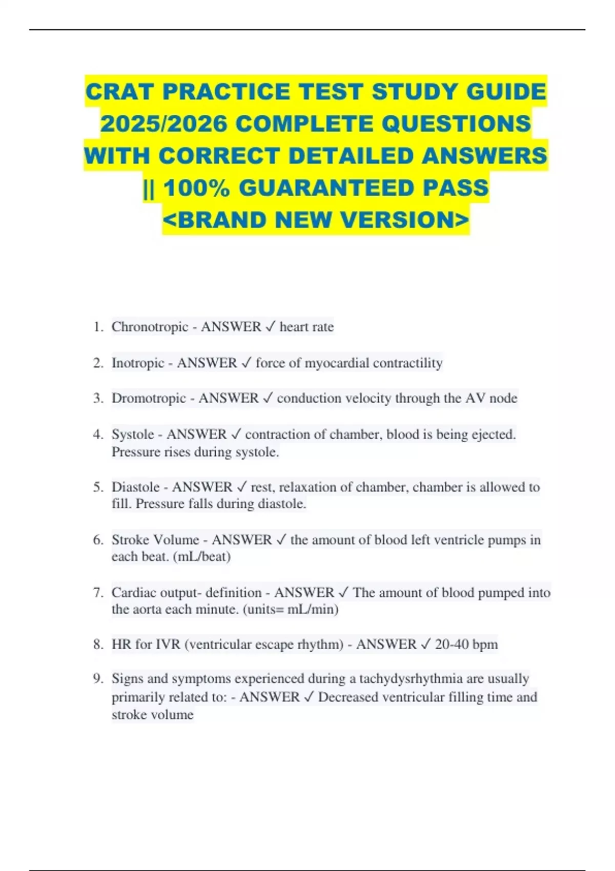 CRAT PRACTICE TEST STUDY GUIDE 2025/2026 COMPLETE QUESTIONS WITH ...
