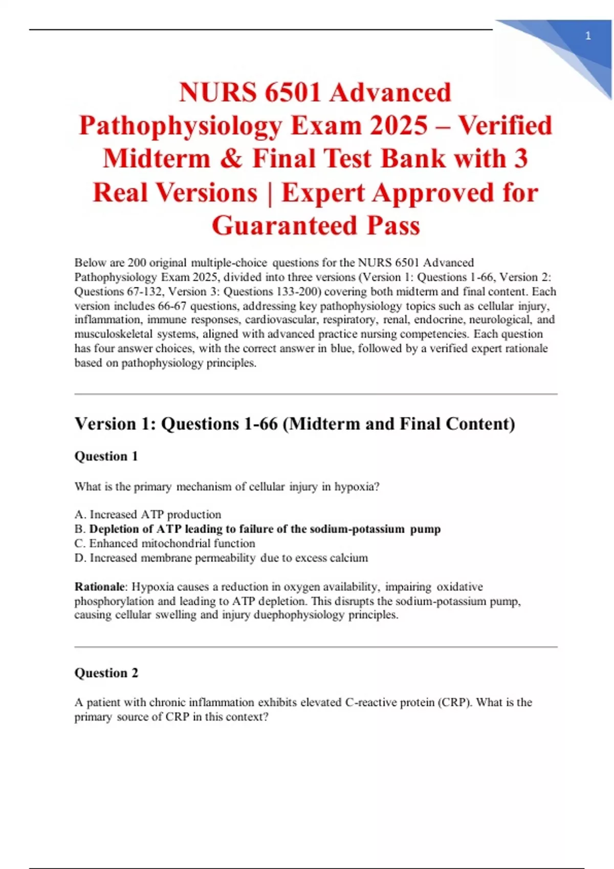 NURS 6501 / NURS6501 Advanced Pathophysiology Exam Pack 2025/2026 ...