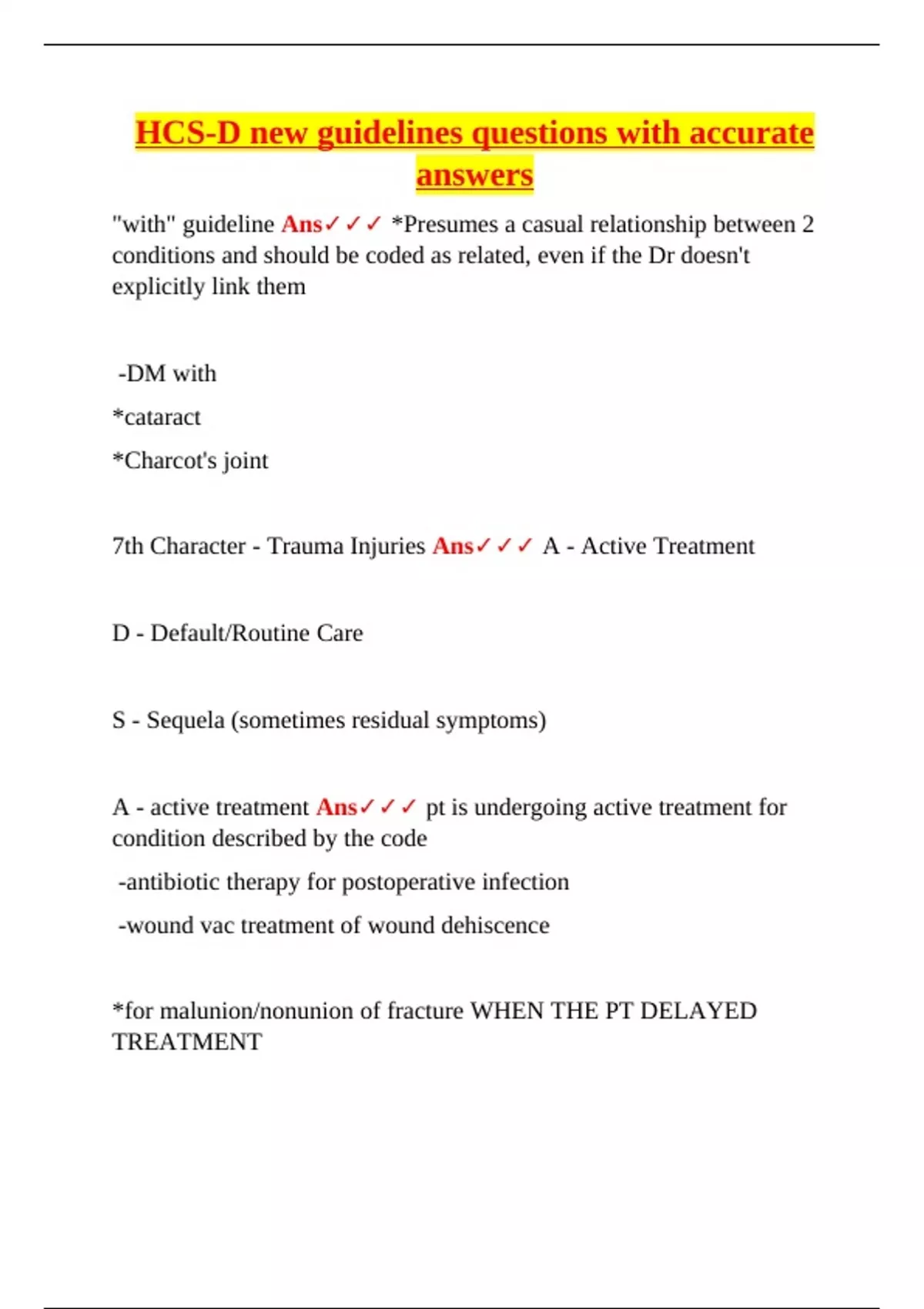 HCS3 – HCS-D Exam Coding Guidelines Review with Accurate Answers and ...
