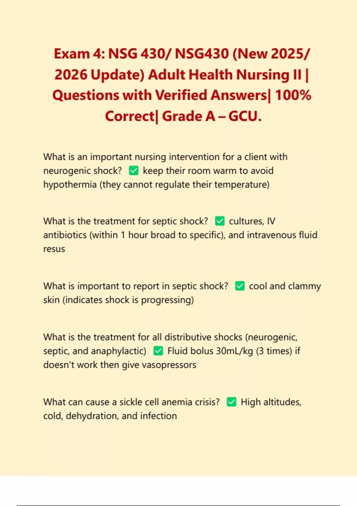 Exam 4: NSG 430/ NSG430 (New 2025/ 2026 Update) Adult Health Nursing II | Questions with ...