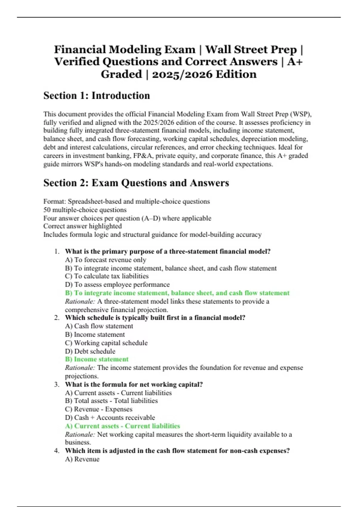 Financial Modeling Exam – Wall Street Prep – 2025/2026 Edition ...
