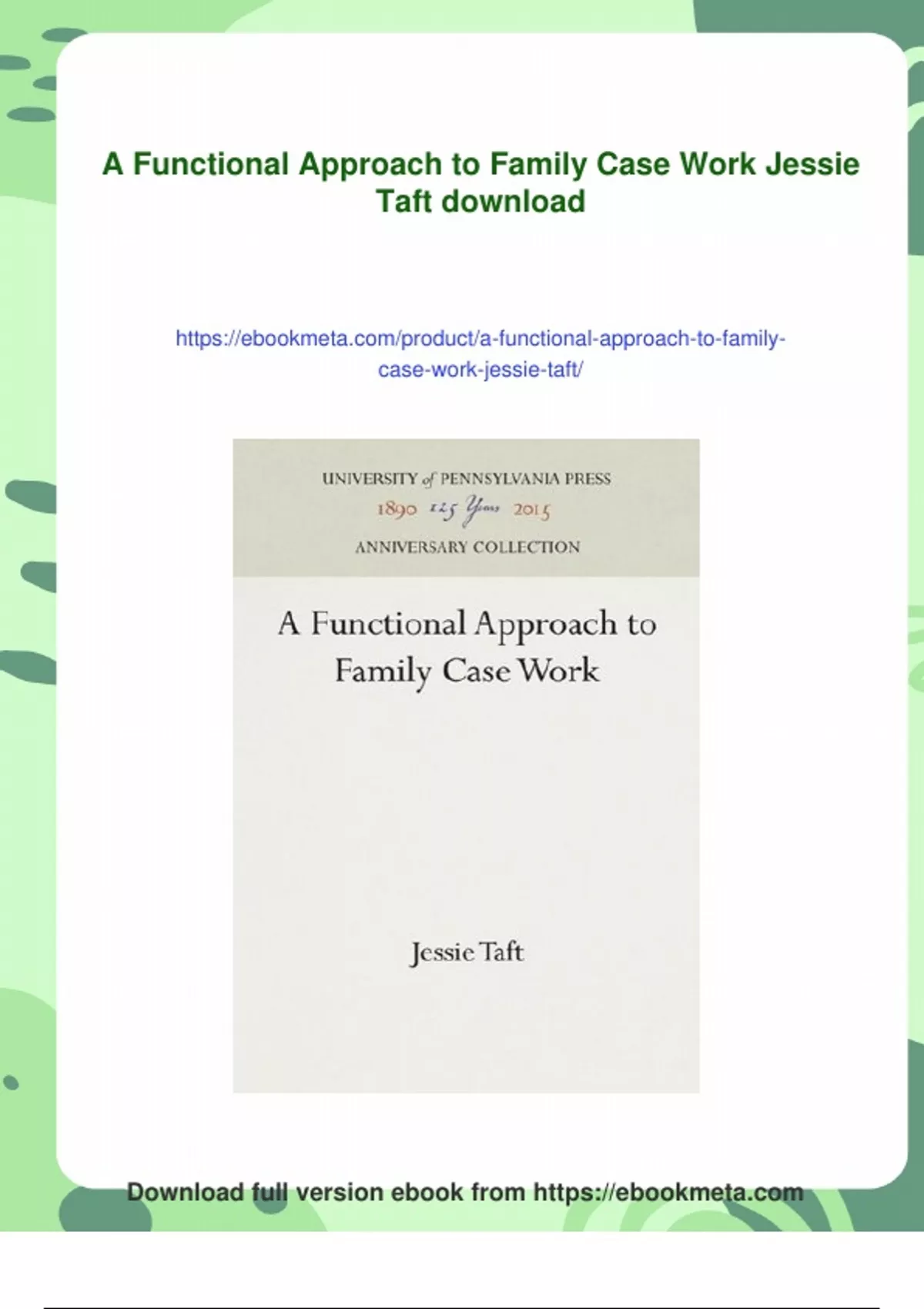 Summary A Functional Approach to Family Case Work Jessie Taft - Digital ...
