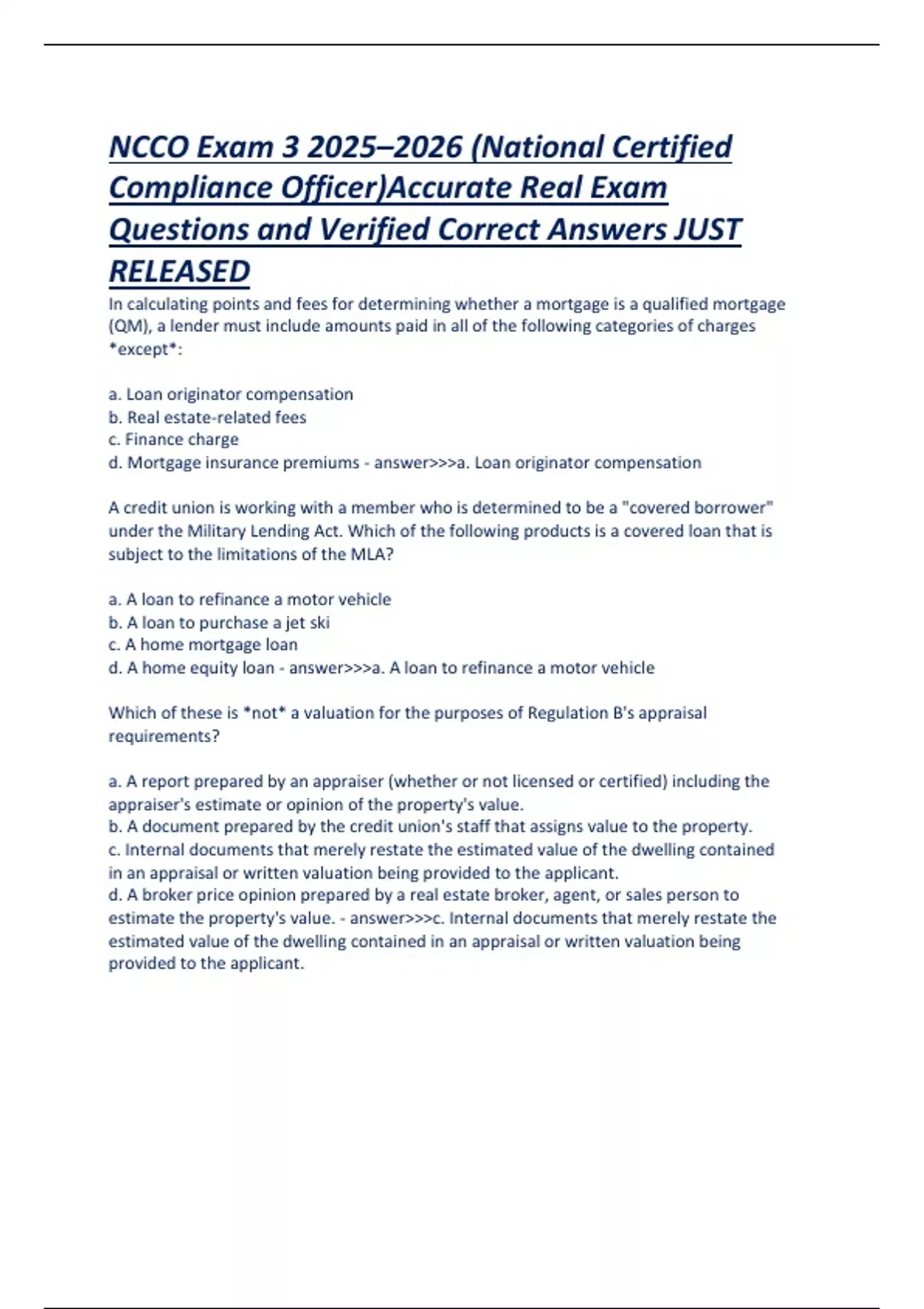 NCCO Exam 3 2025–2026 (National Certified Compliance Officer)Accurate ...