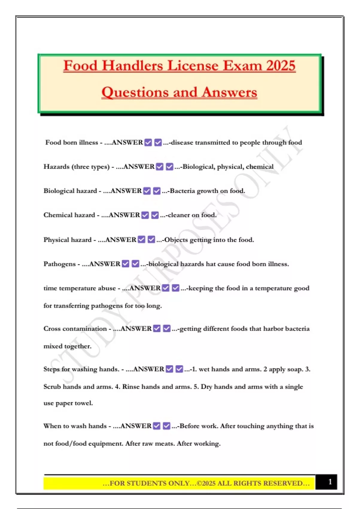 Food Handlers License Exam 2025 Questions and Answers - Food handler ...